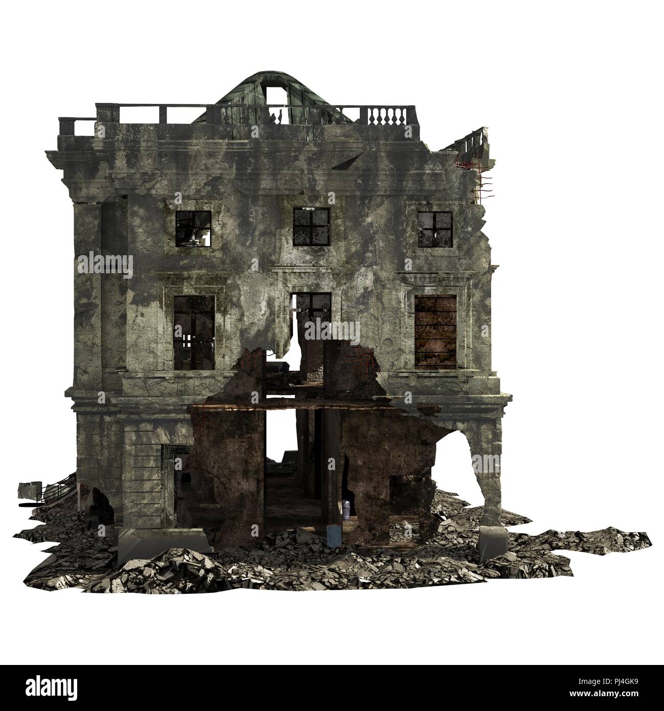 Ruined Building Isolated On White 3D Illustration Stock Photo - Alamy