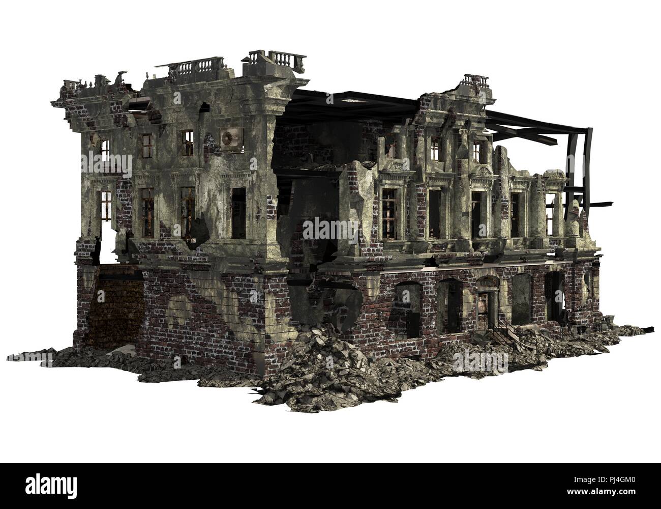 Ruined Building Isolated On White 3D Illustration Stock Photo - Alamy