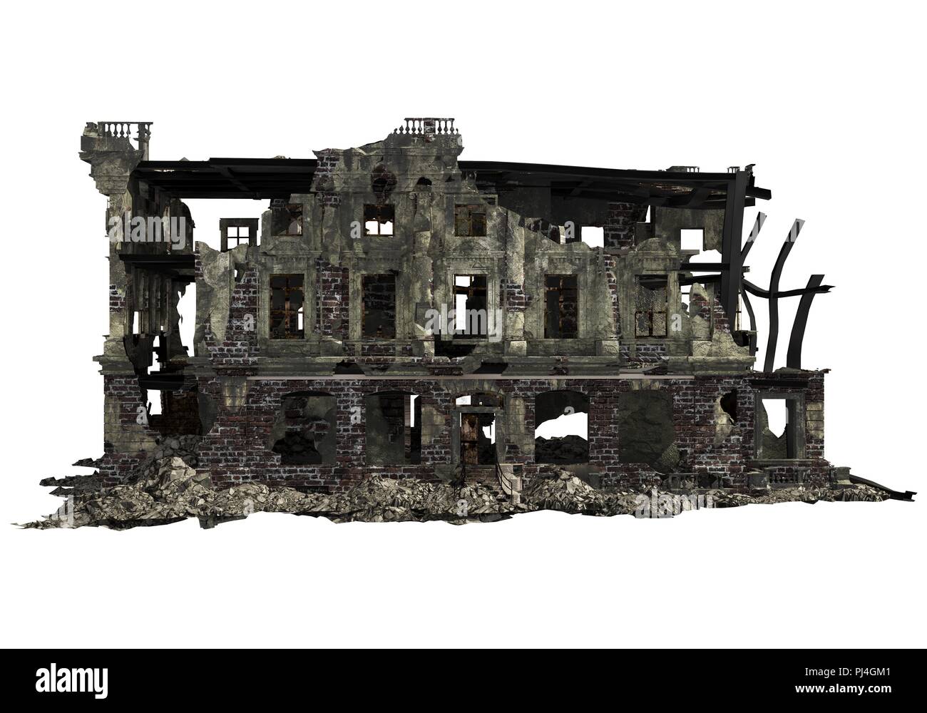 Ruined Building Isolated On White 3D Illustration Stock Photo - Alamy