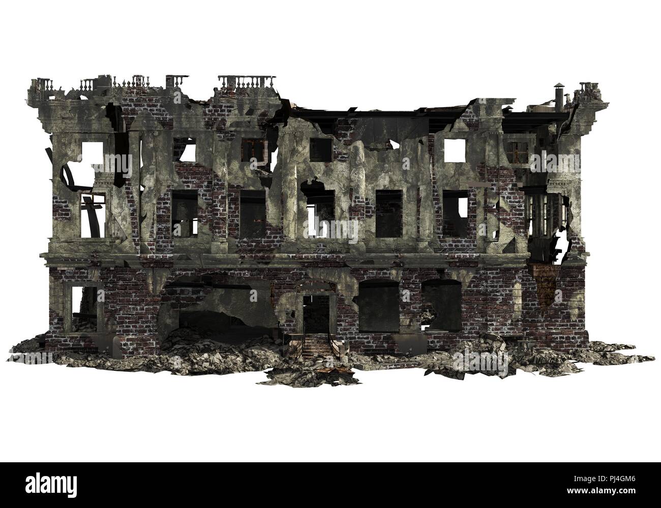 Ruined Building Isolated On White 3D Illustration Stock Photo - Alamy