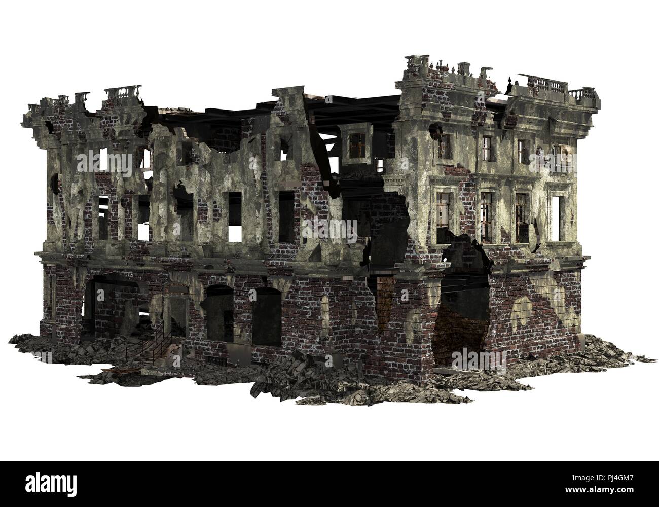 Ruined Building Isolated On White 3D Illustration Stock Photo - Alamy