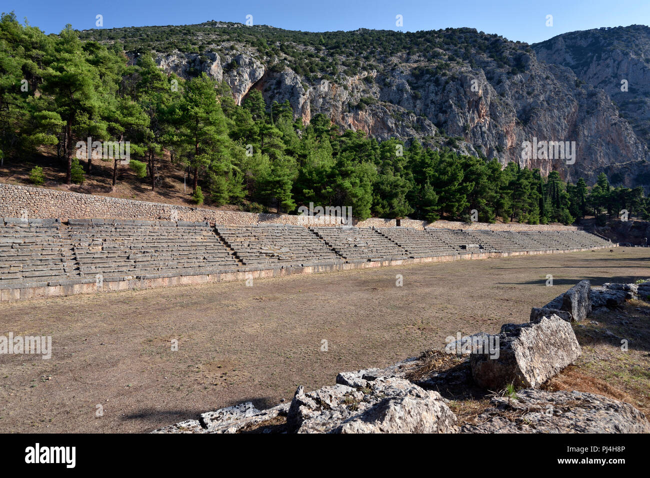 The stadium in archaeological site of Delphi, Central Greece Stock ...