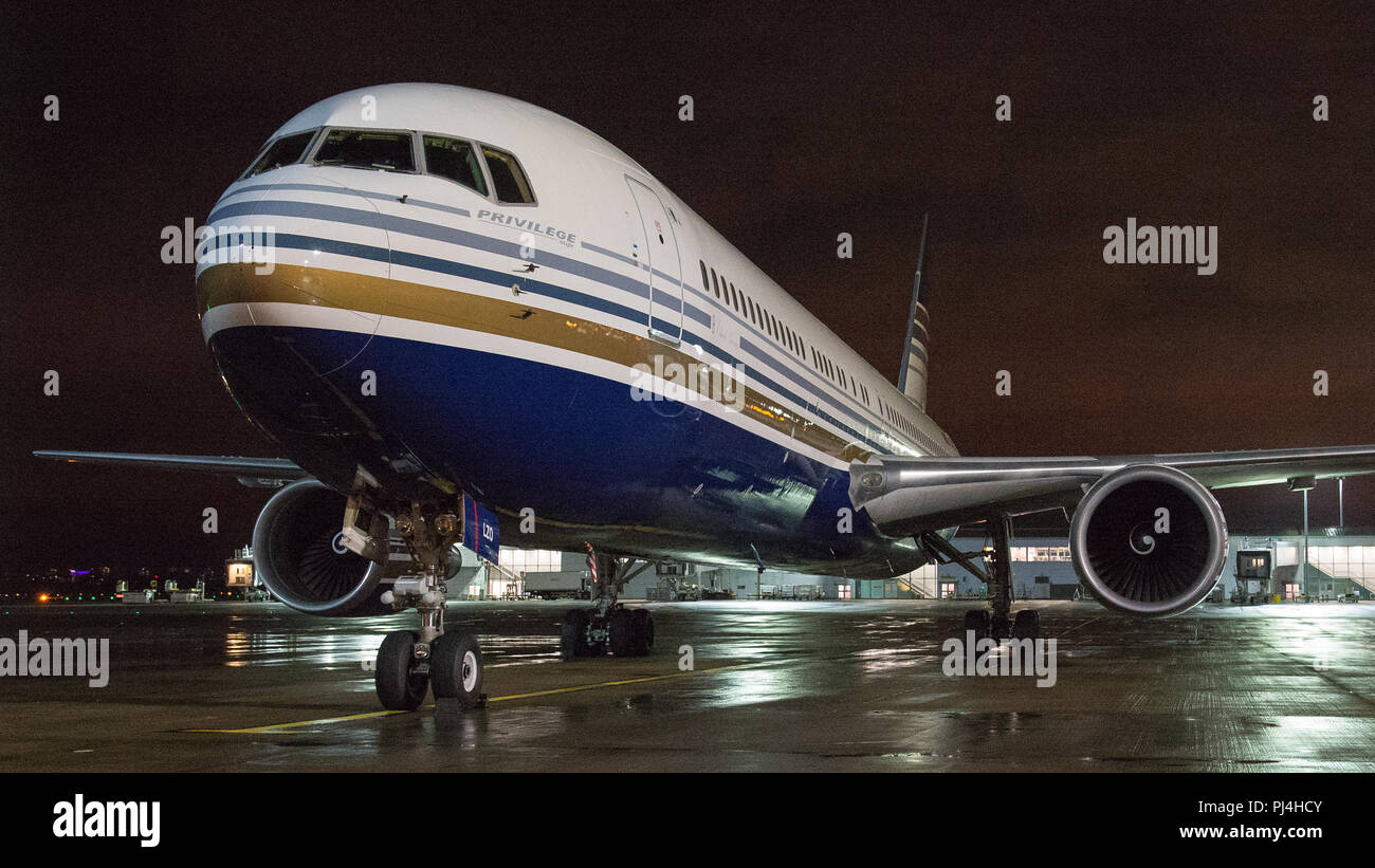 Private jet Boeing 767-200 as seen in the tech bay at Glasgow ...