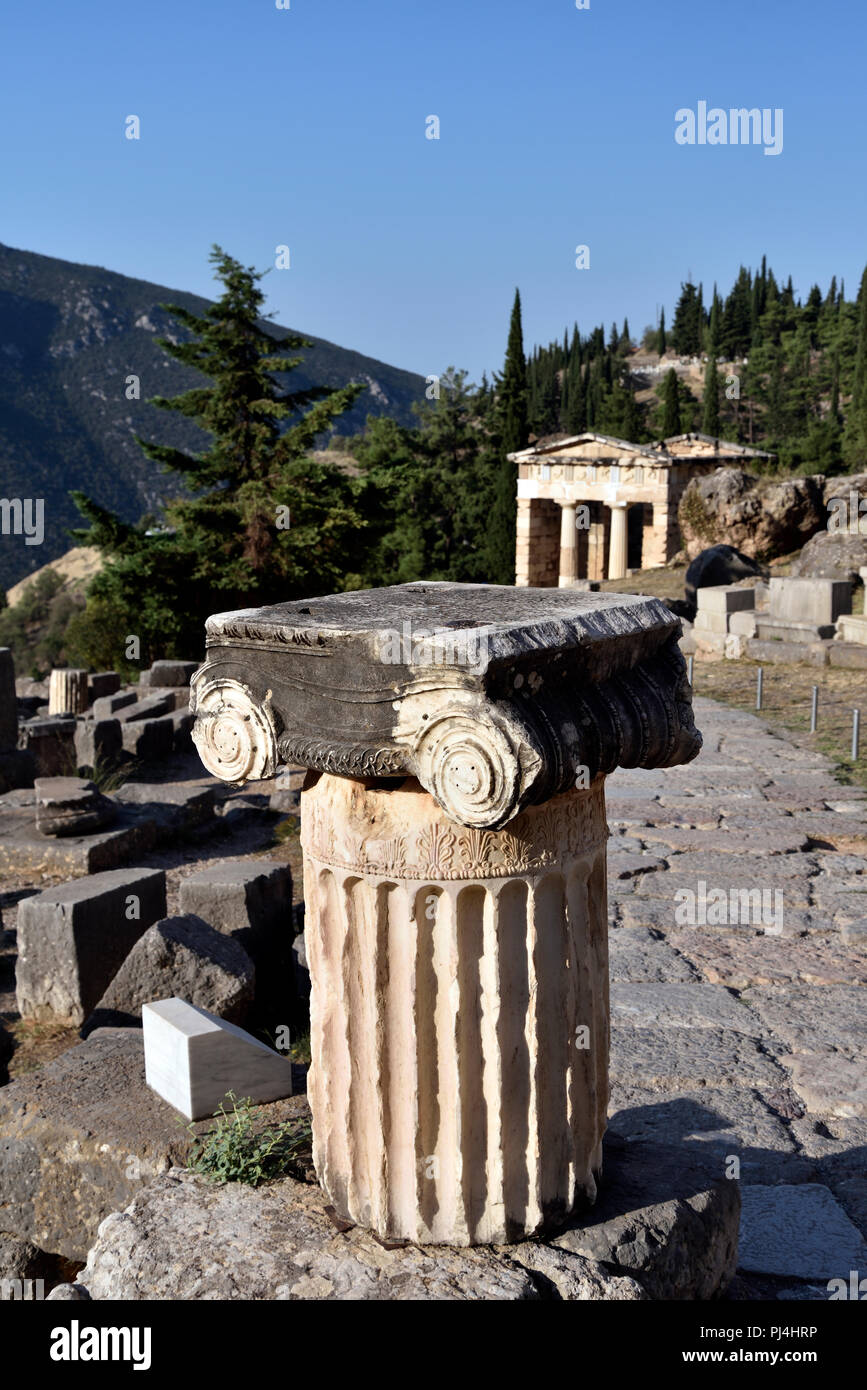 Capital of a column in Delphi, Central Greece Stock Photo - Alamy