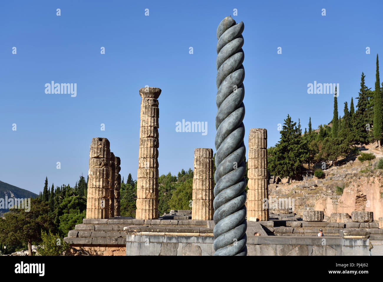 The Altar of Chiots and the temple of Apollo in Delphi, Central Greece ...
