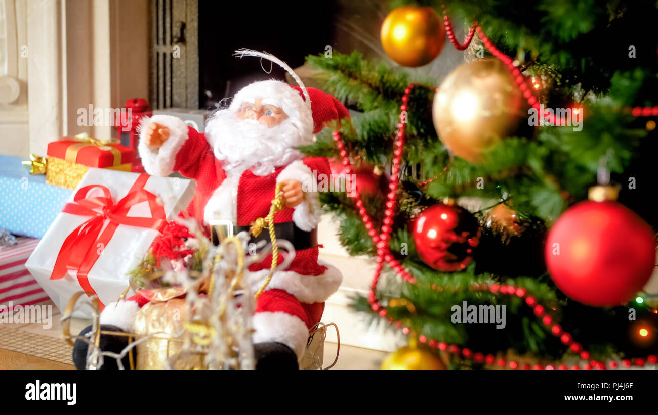 Beautiful background for winter holidays with SAnta figure sitting on ...