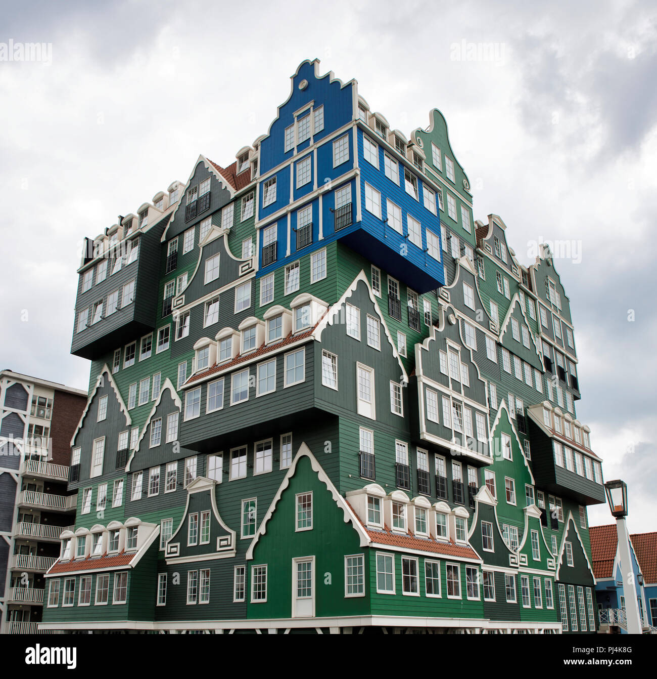 Facade of modern hotel with structure of traditional dutch buildings in ...