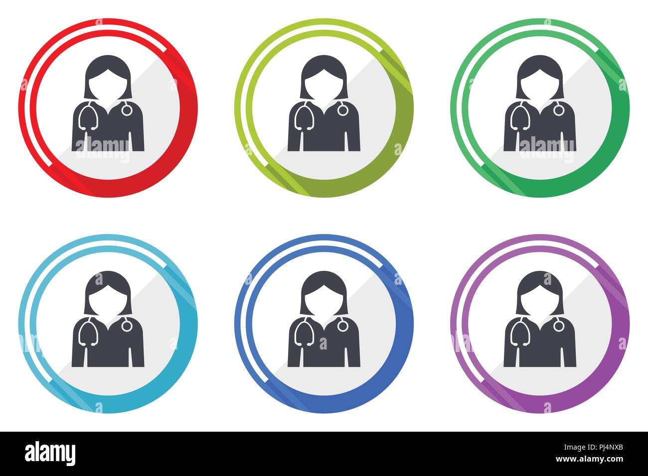 Doctor flat vector web icon set, colorful round internet buttons in eps ...
