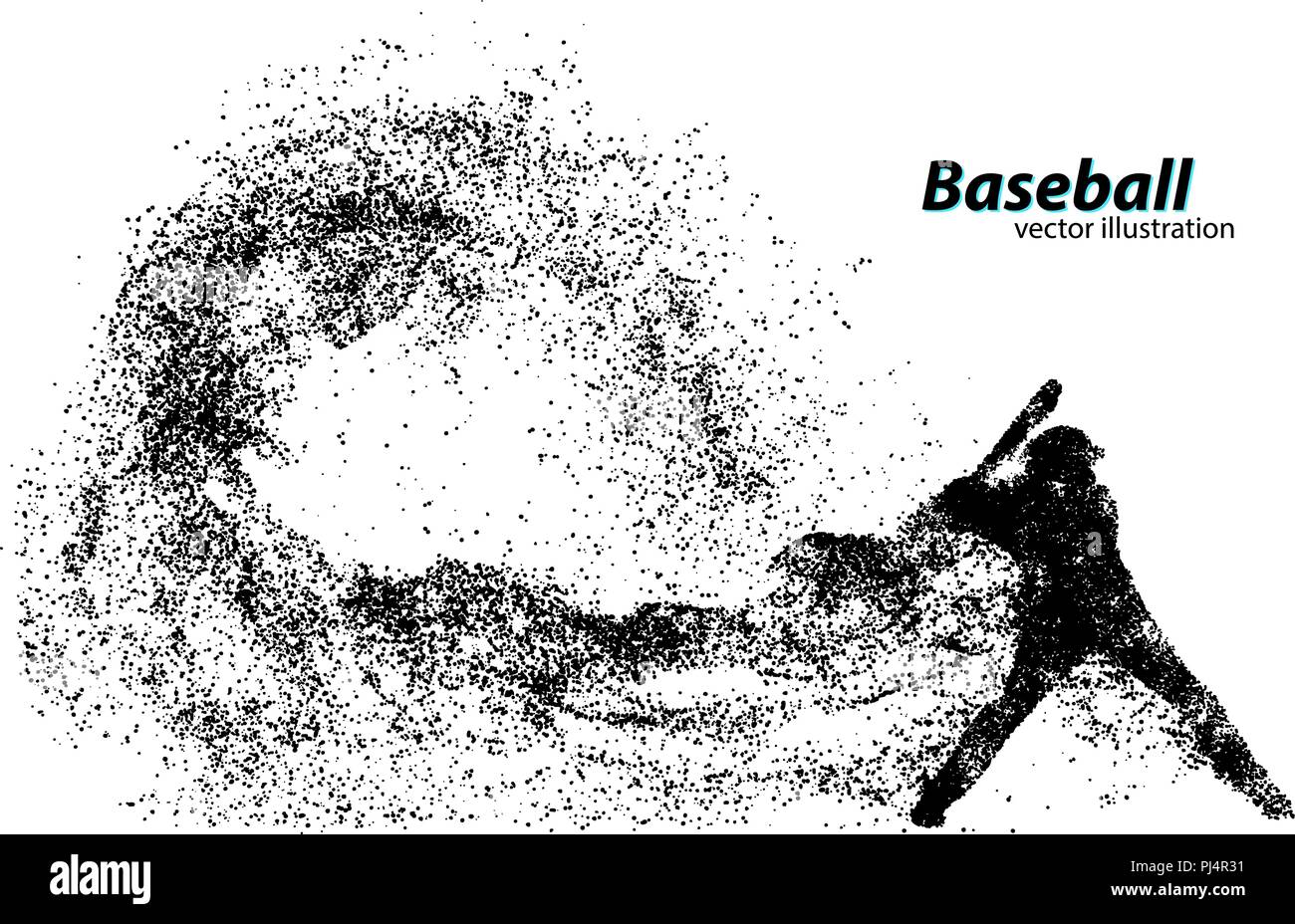 silhouette of a baseball player from particle. Text on a separate layer ...