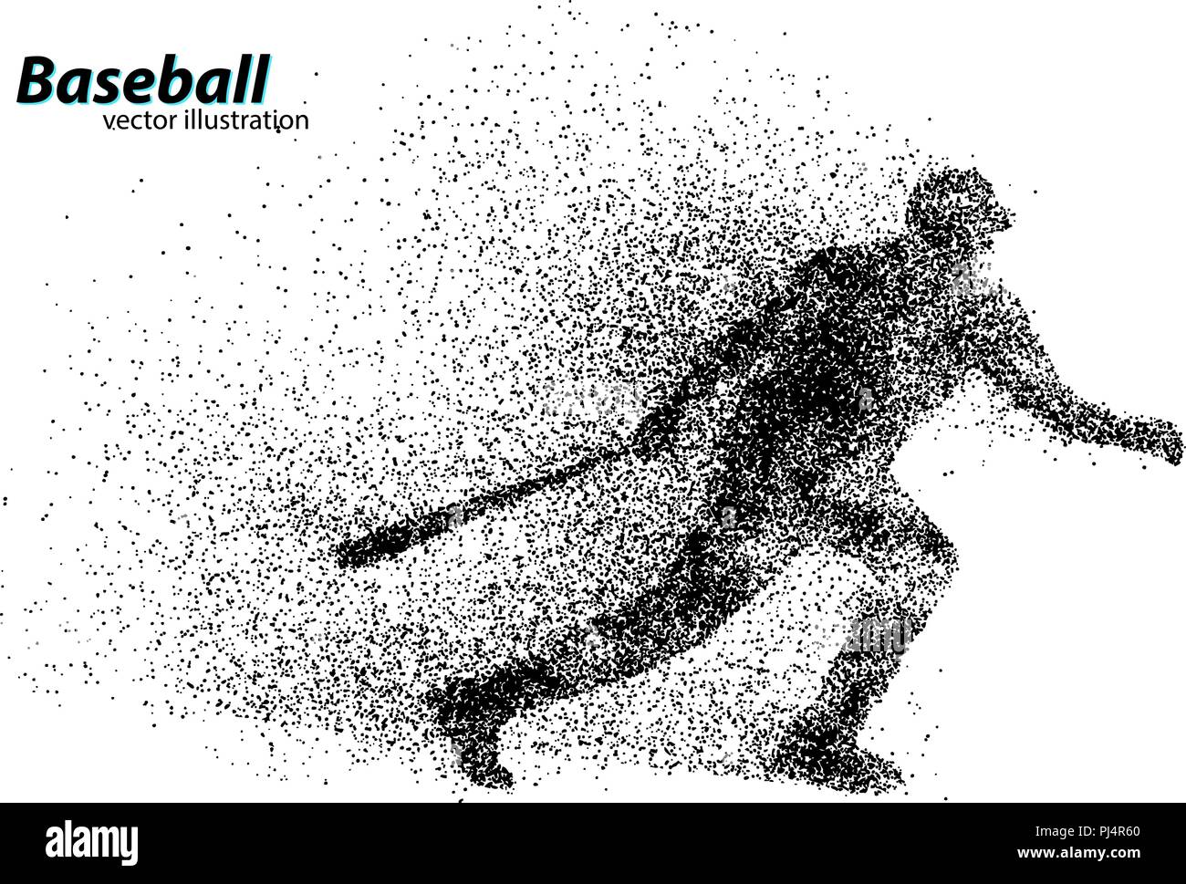 silhouette of a baseball player from particle. Text on a separate layer ...