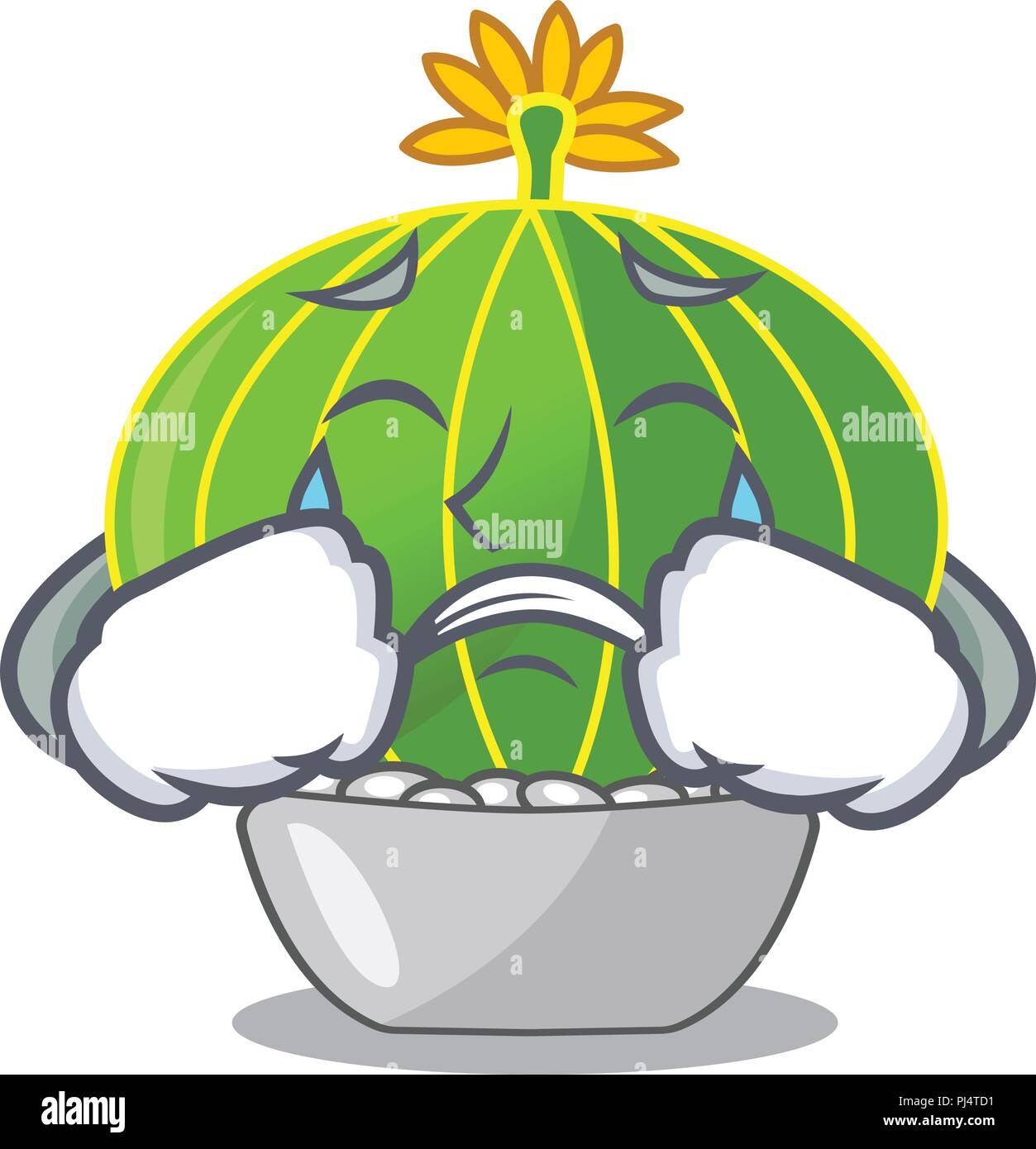 Crying cartoon notocactus fuscus with beautiful spines Stock Vector ...