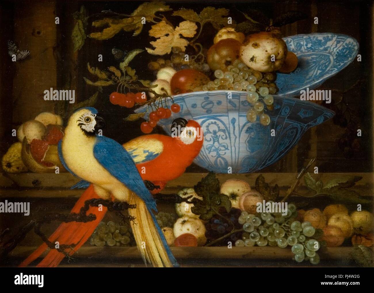 Balthasar van der Ast - Fruit Still Life with Two Parrots Stock Photo ...