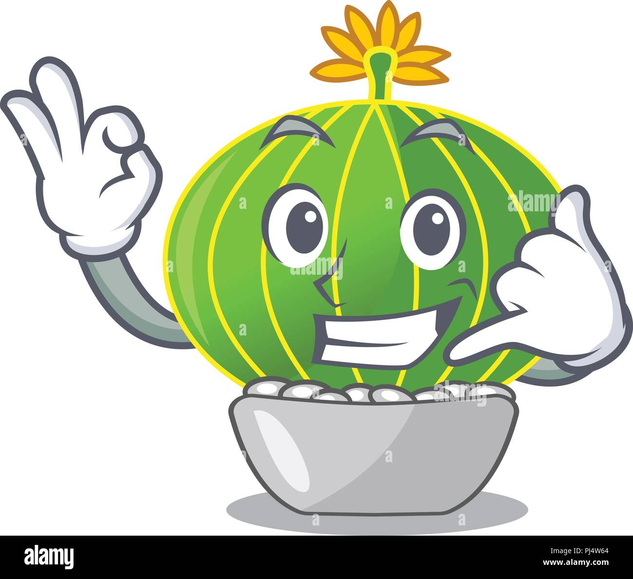 Call me cartoon plants notocactus in the desert garden Stock Vector ...