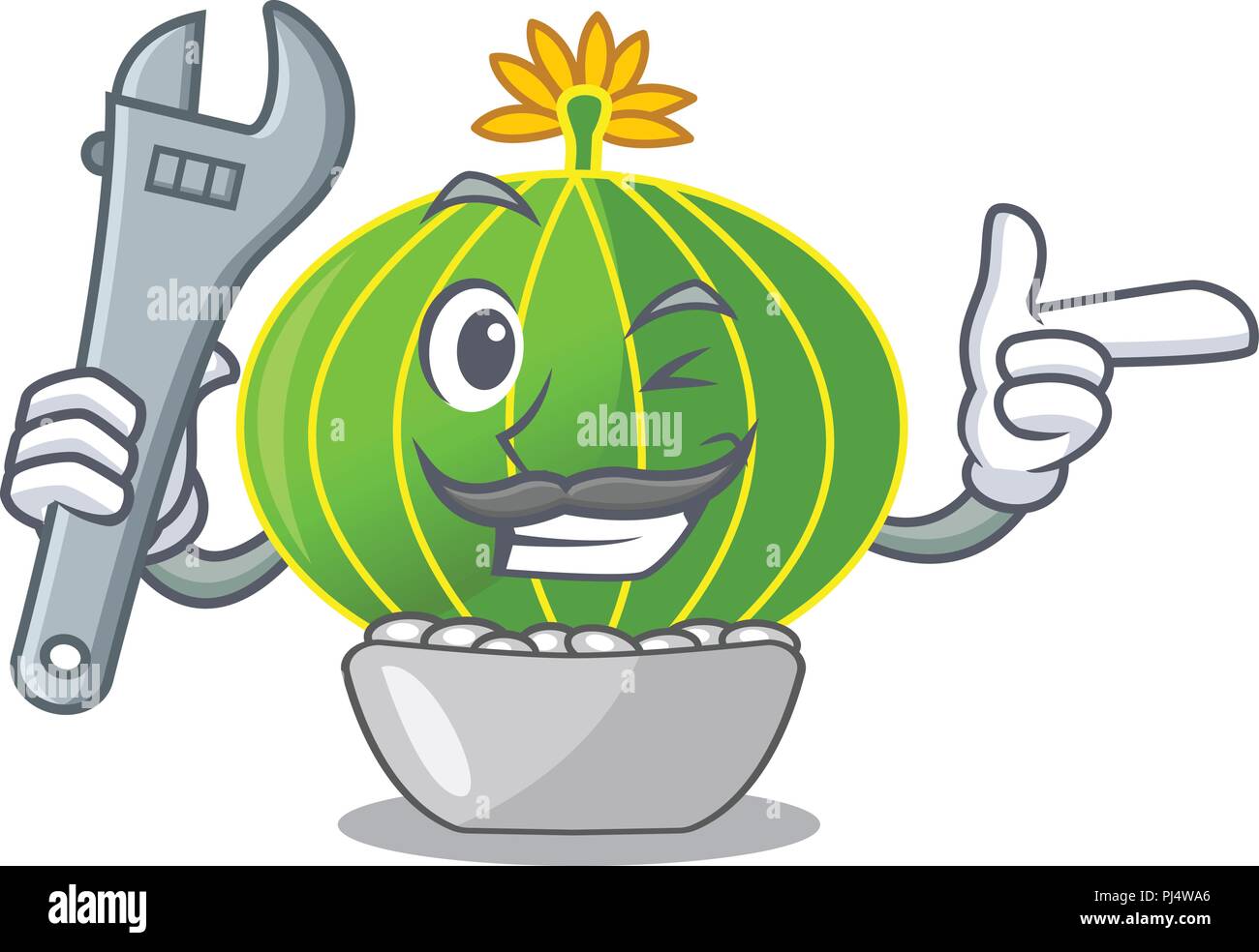 Mechanic cartoon plants notocactus in the desert garden Stock Vector ...