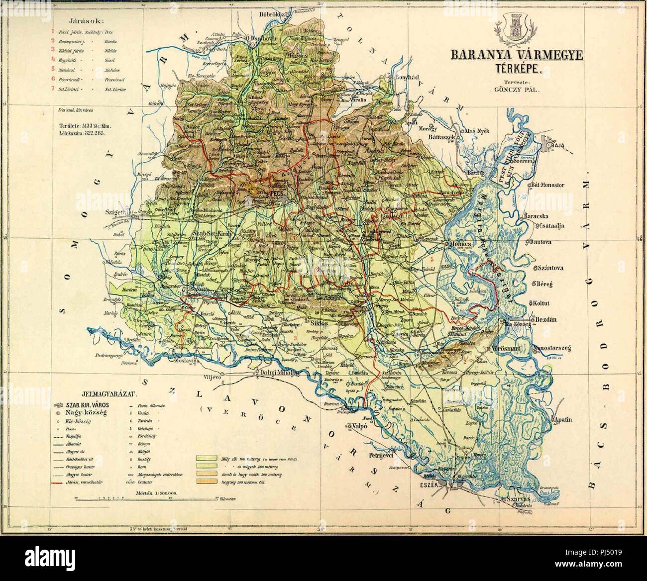 Baranya county map (1891 Stock Photo - Alamy
