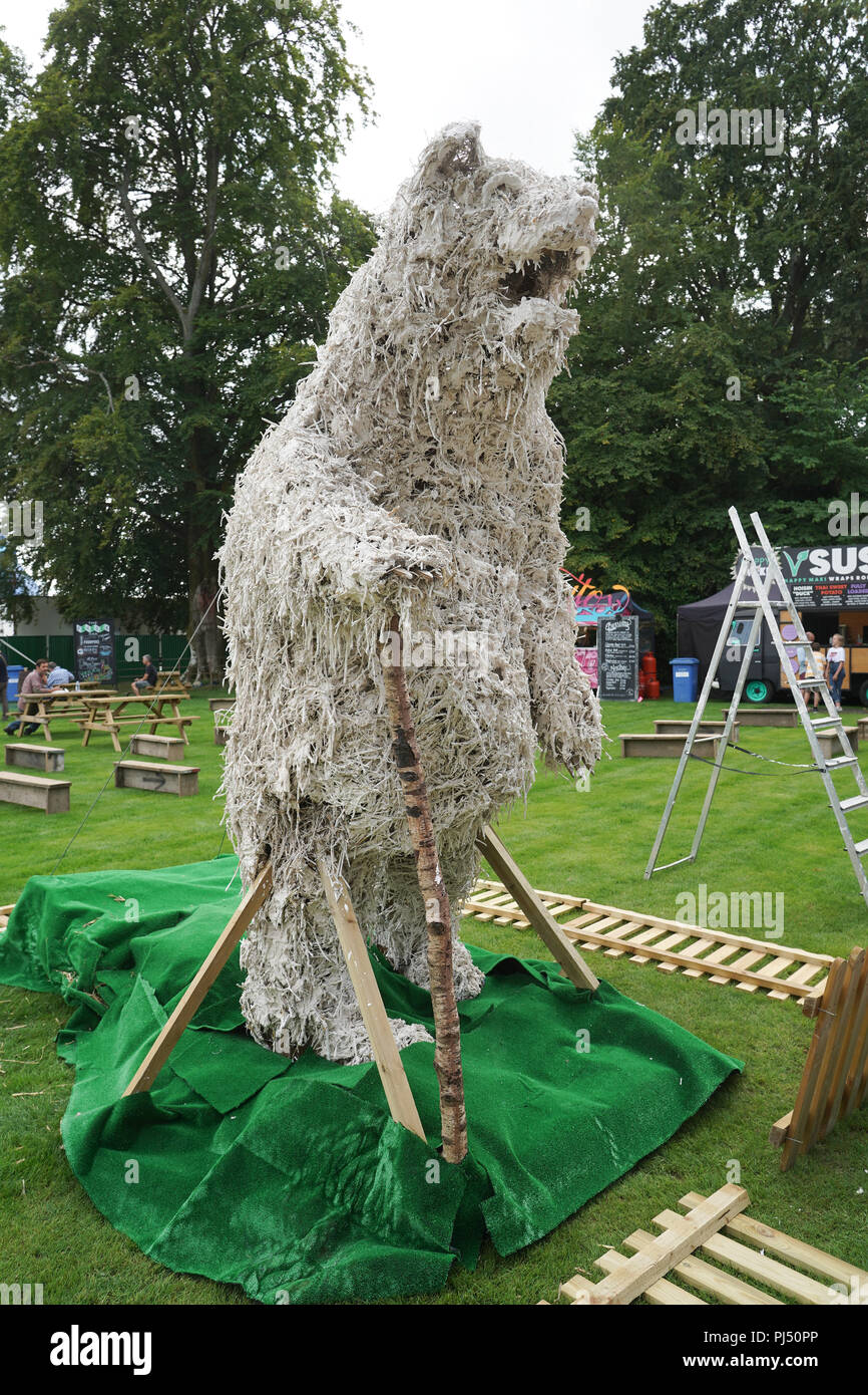 A papier mache bear at the 2018 End of the Road Festival. Photo date ...