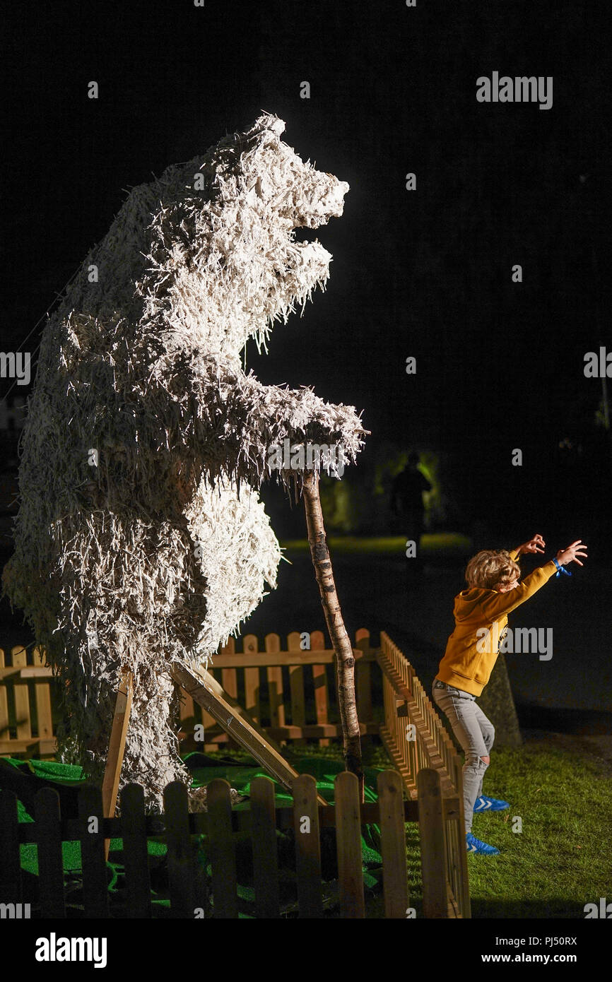 A papier mache bear at the 2018 End of the Road Festival. Photo date ...