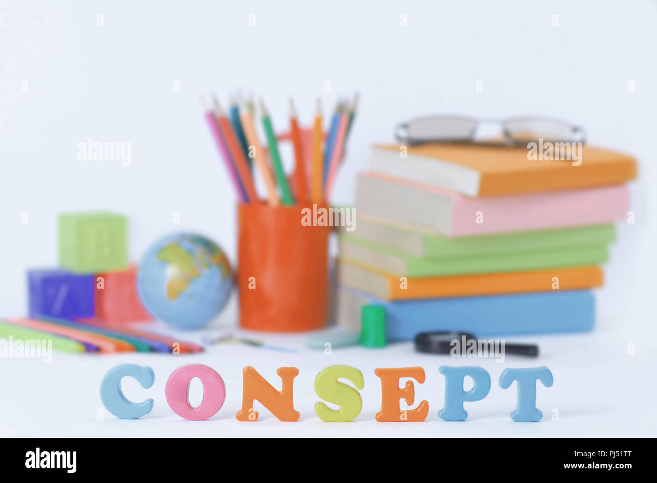 word concept on blurred background of school supplies .photo with copy ...