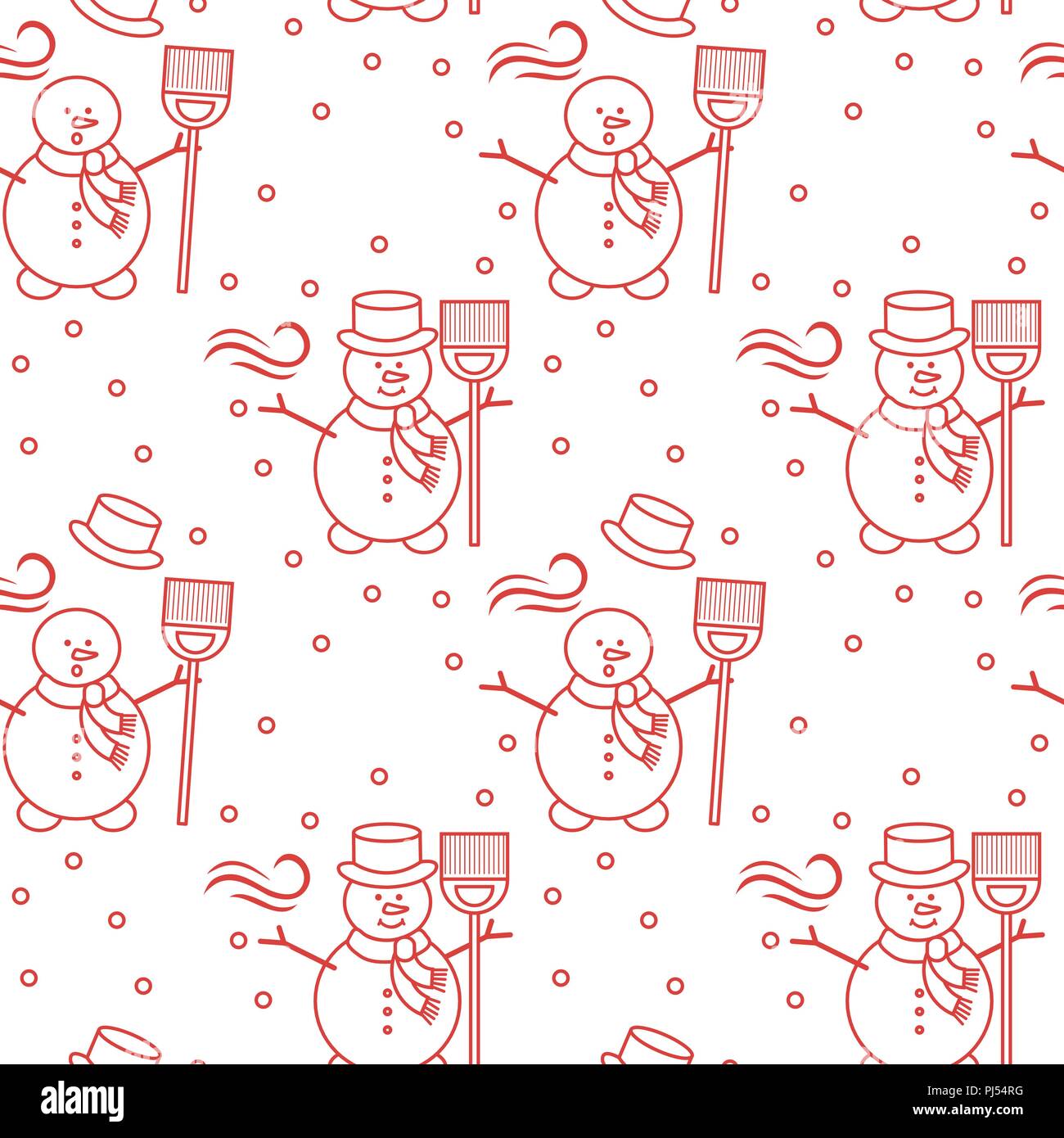 Seamless pattern with snowman, broom, hat, wind, snow. Funny pattern on ...