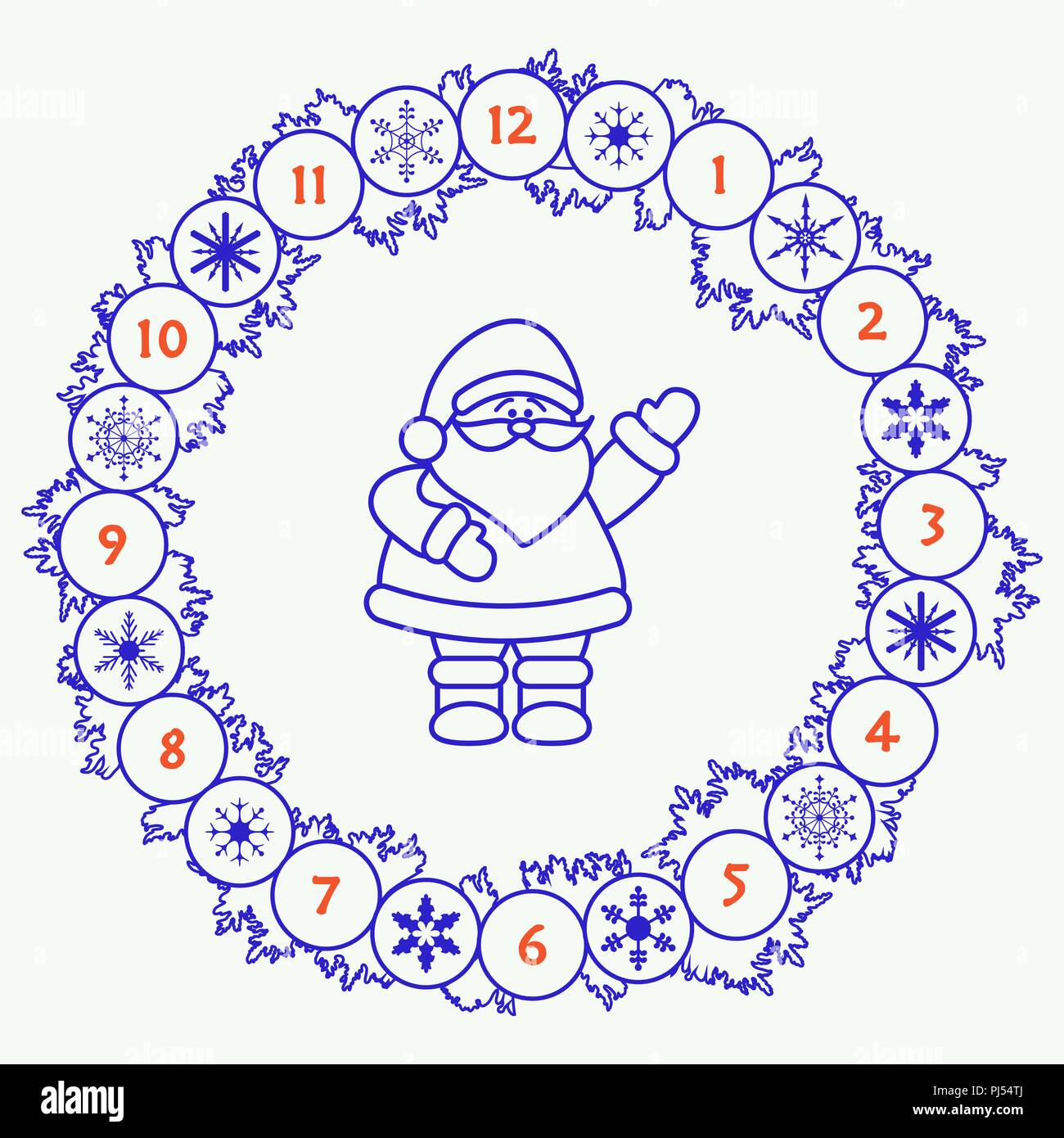 Santa Claus and Christmas wreath with fir branches, snowflakes. New ...