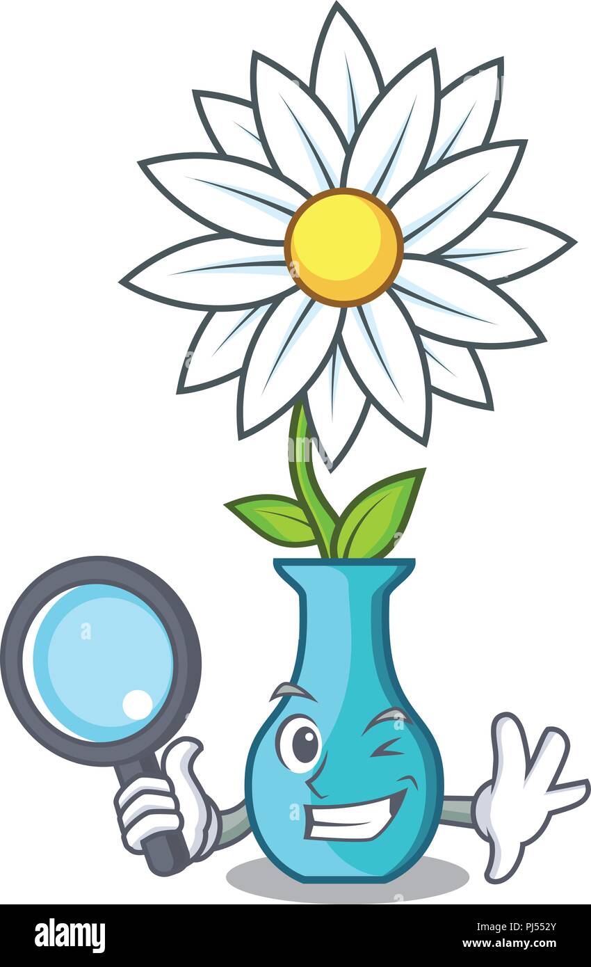 Detective character cartoon glass vase with flowers Stock Vector Image ...