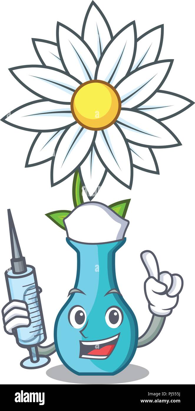 Nurse character cartoon glass vase with flowers Stock Vector Image ...