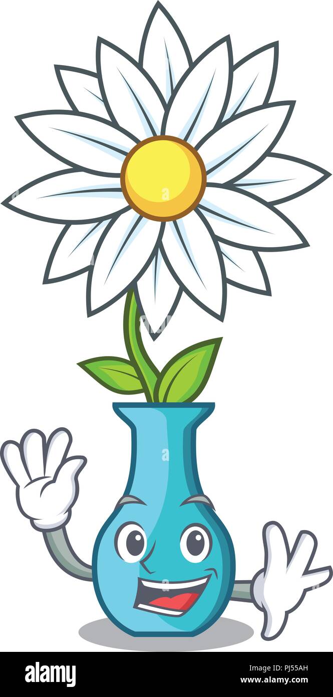 Waving character cartoon glass vase with flowers Stock Vector Image ...