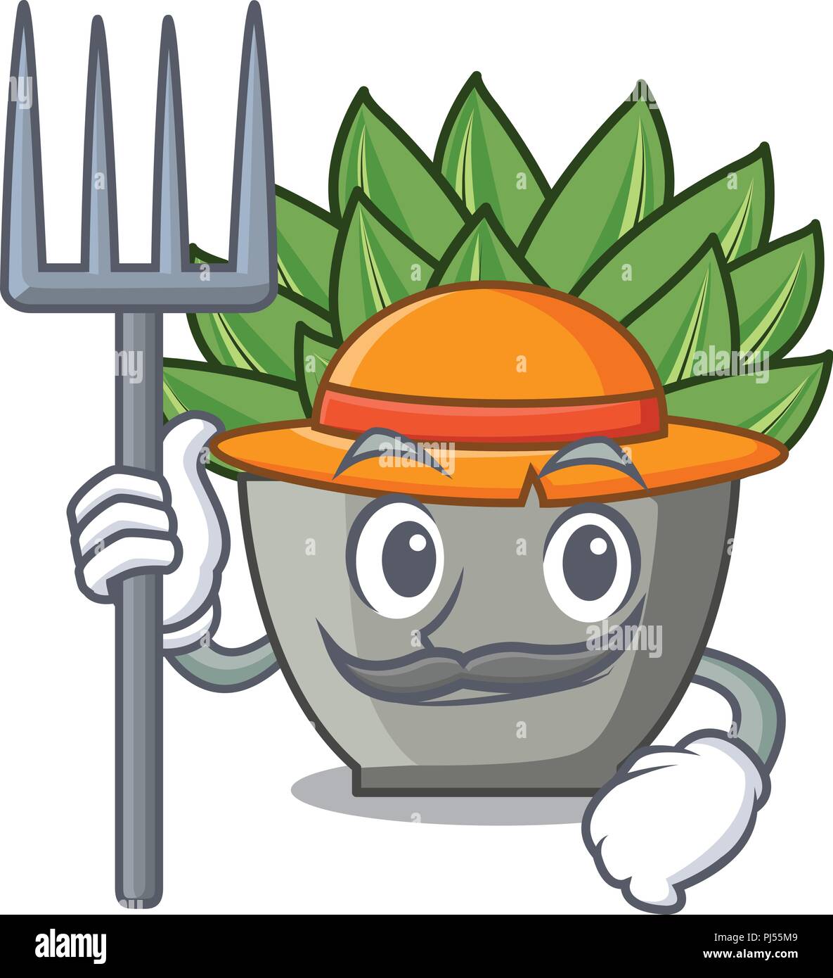 Farmer character cartoon pot plant echeveria cactus Stock Vector Image ...