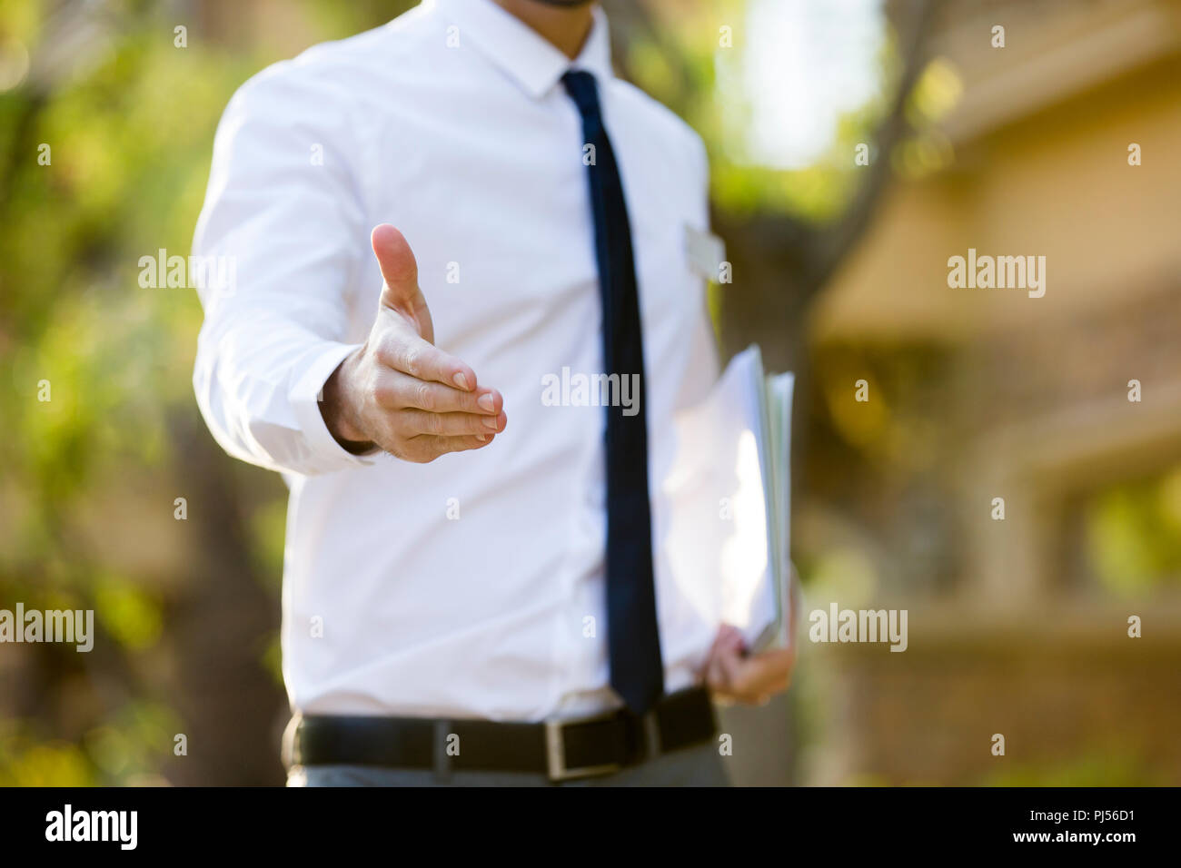 Confident businessman extending hand for handshake Stock Photo - Alamy