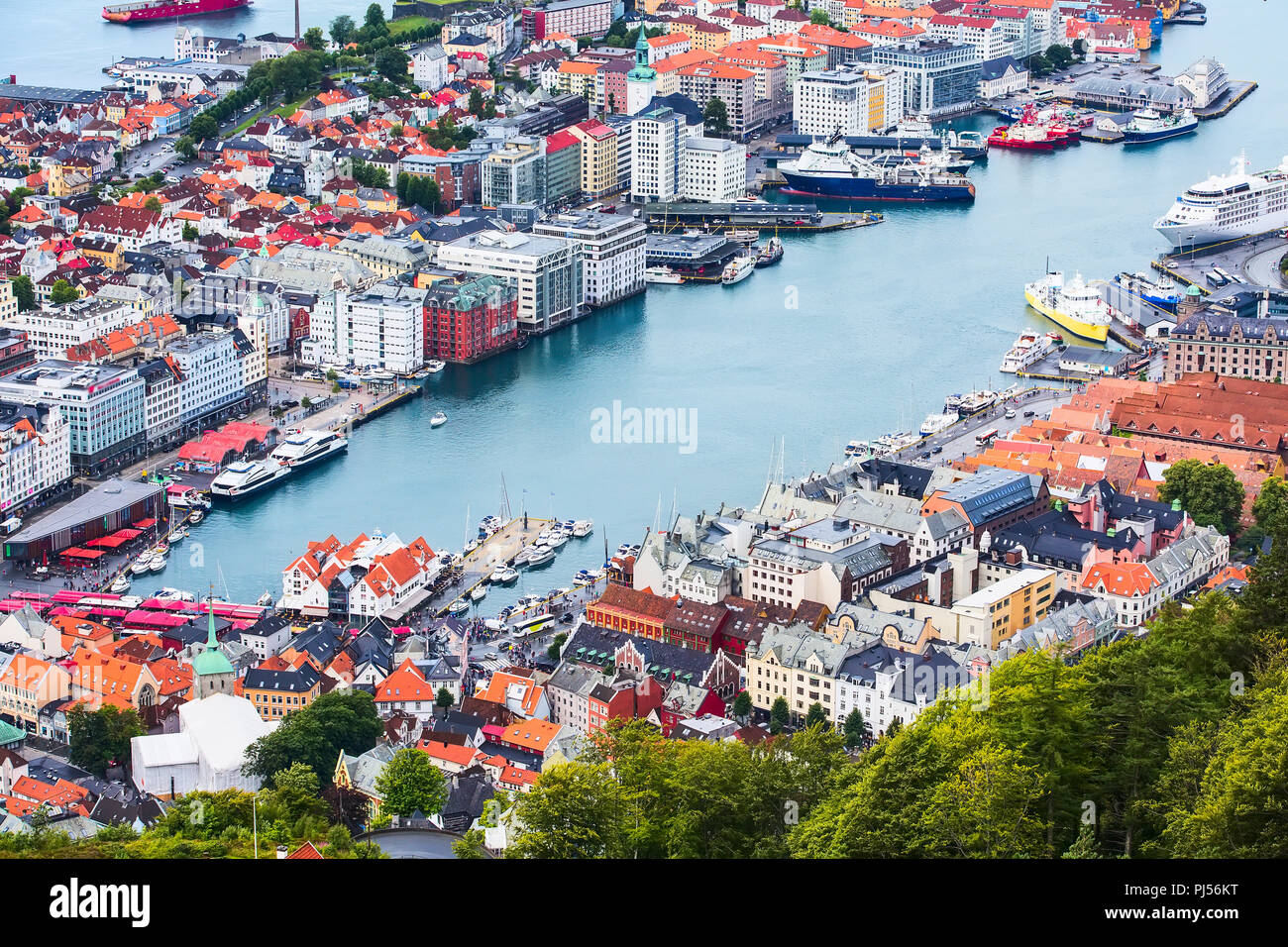Bergen, Norway cityscape with colorful traditional houses, port and ...