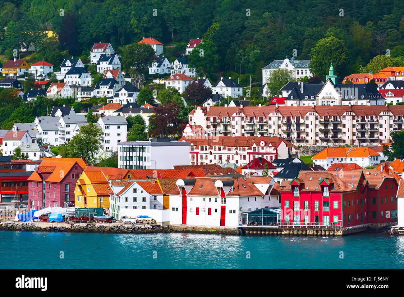 Bergen, Norway cityscape with colorful traditional houses and fjord ...