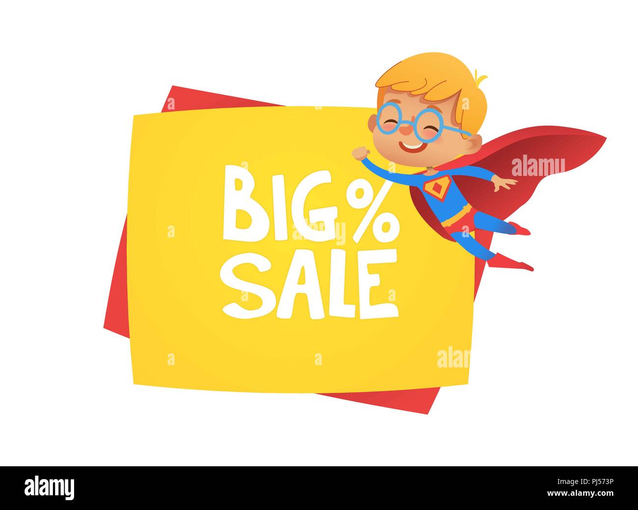 Sale banner background with the suoer hero boy. Price discount ...