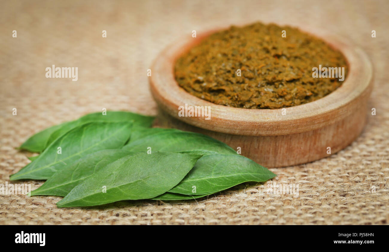 Ayurvedic henna leaves mashed and whole Stock Photo - Alamy
