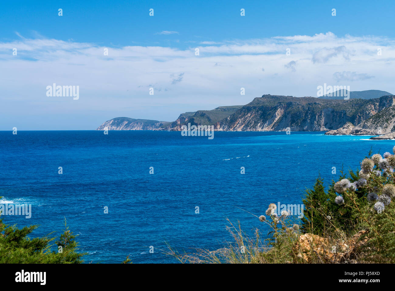 mediterranean nature, mountains and ocean on Kefalonia, Greece Stock ...