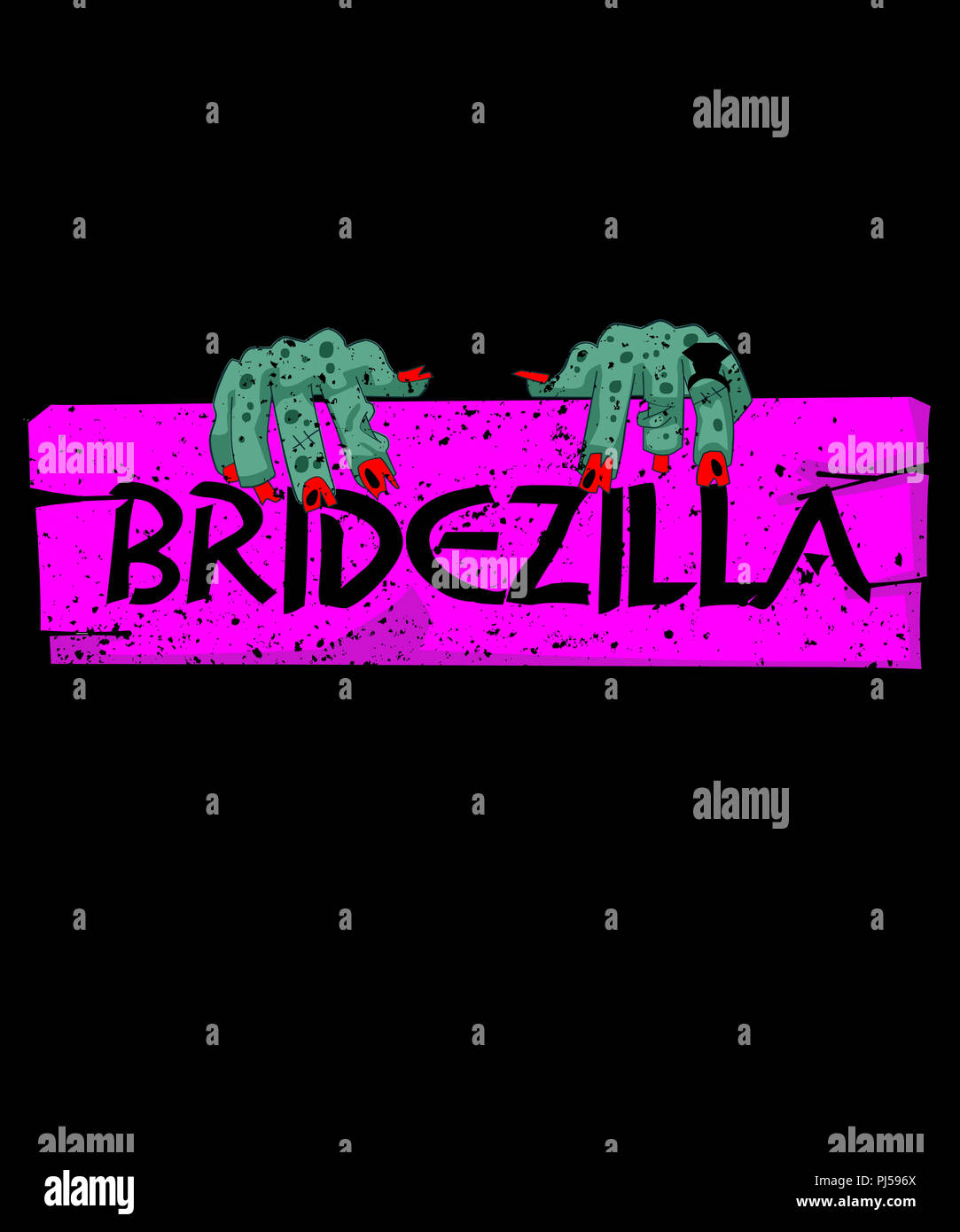 Bridezilla graphic with monster like claws clutching a hot pink board ...
