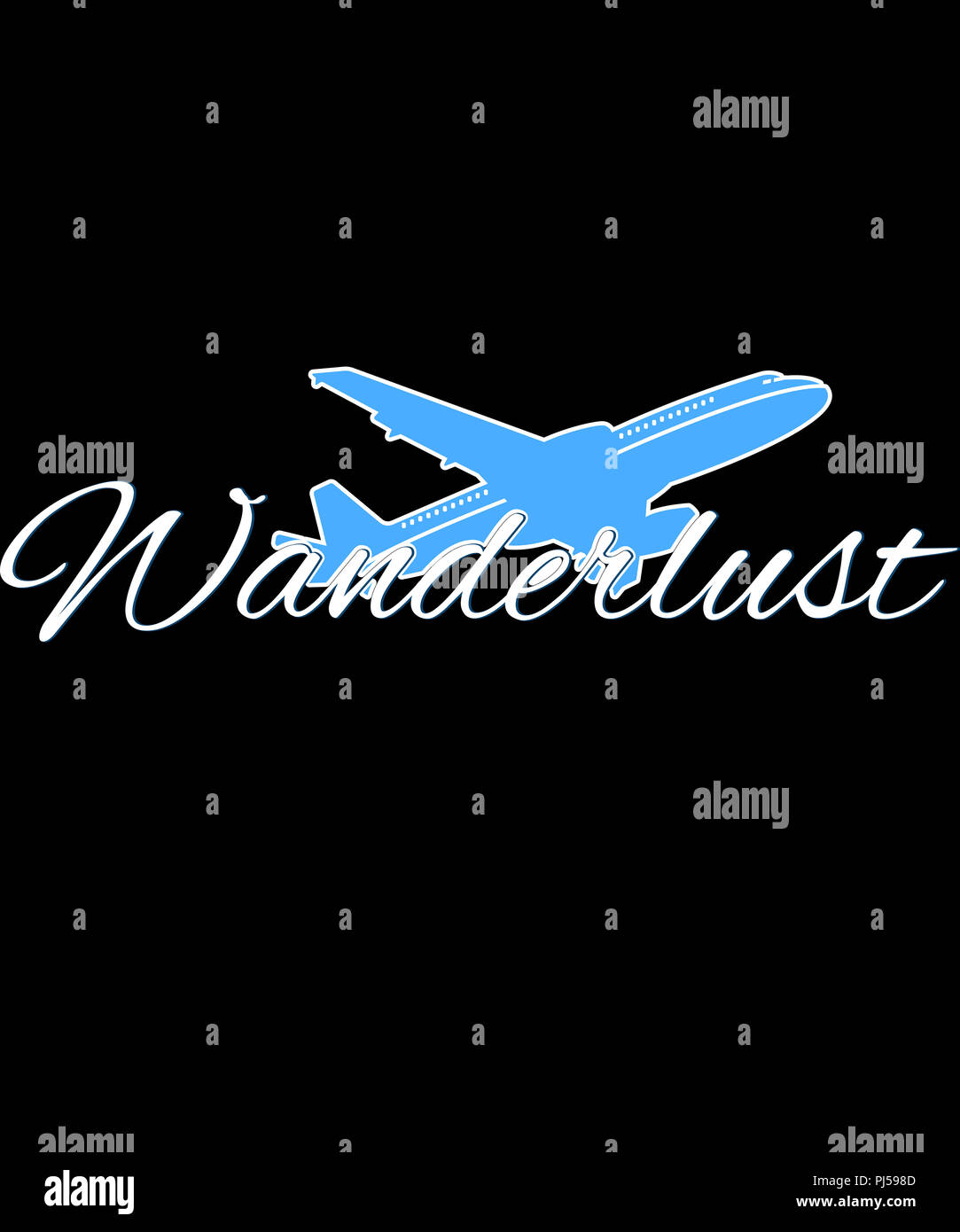 Wanderlust travel with a jet flying on a black background graphic ...
