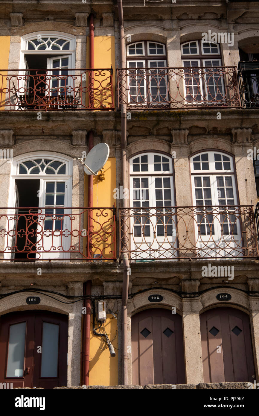 Portugal, Porto, Ribeira, windows and balconies, of historic riverfront ...