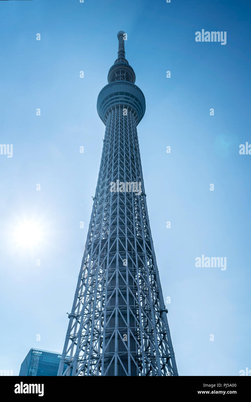 TOKYO, JAPAN - June 22, 2018: Tokyo Sky Tree and blue sky. Tokyo Sky ...