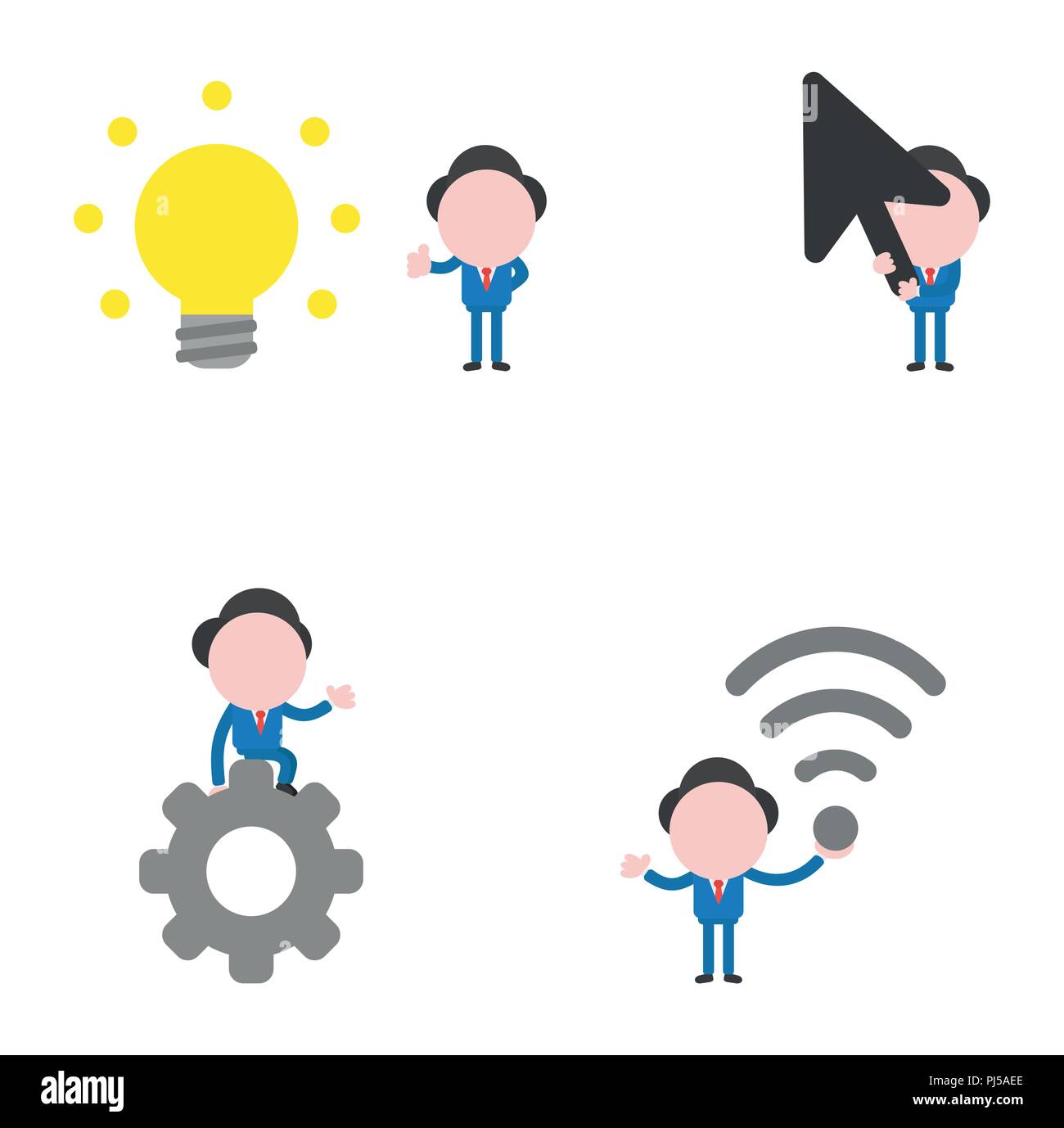 Vector illustration set of businessman mascot character with ight bulb ...