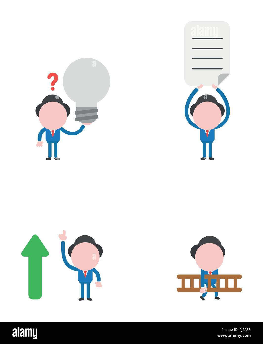 Vector illustration set of businessman mascot character holding grey ...