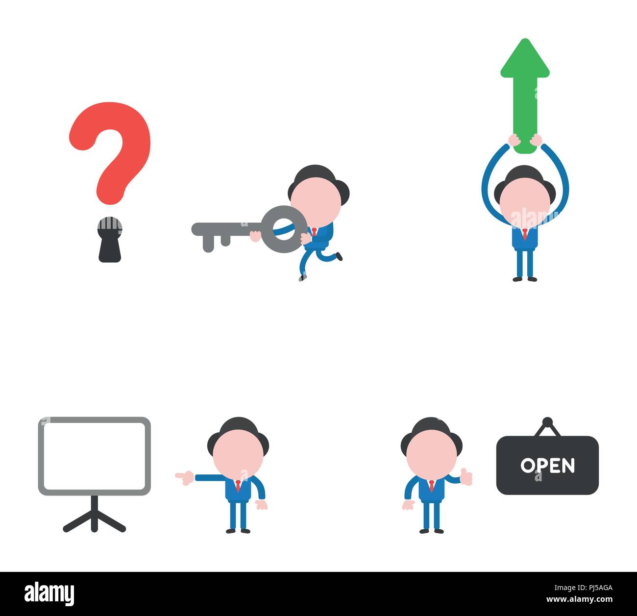 Vector illustration set of businessman mascot character running and ...