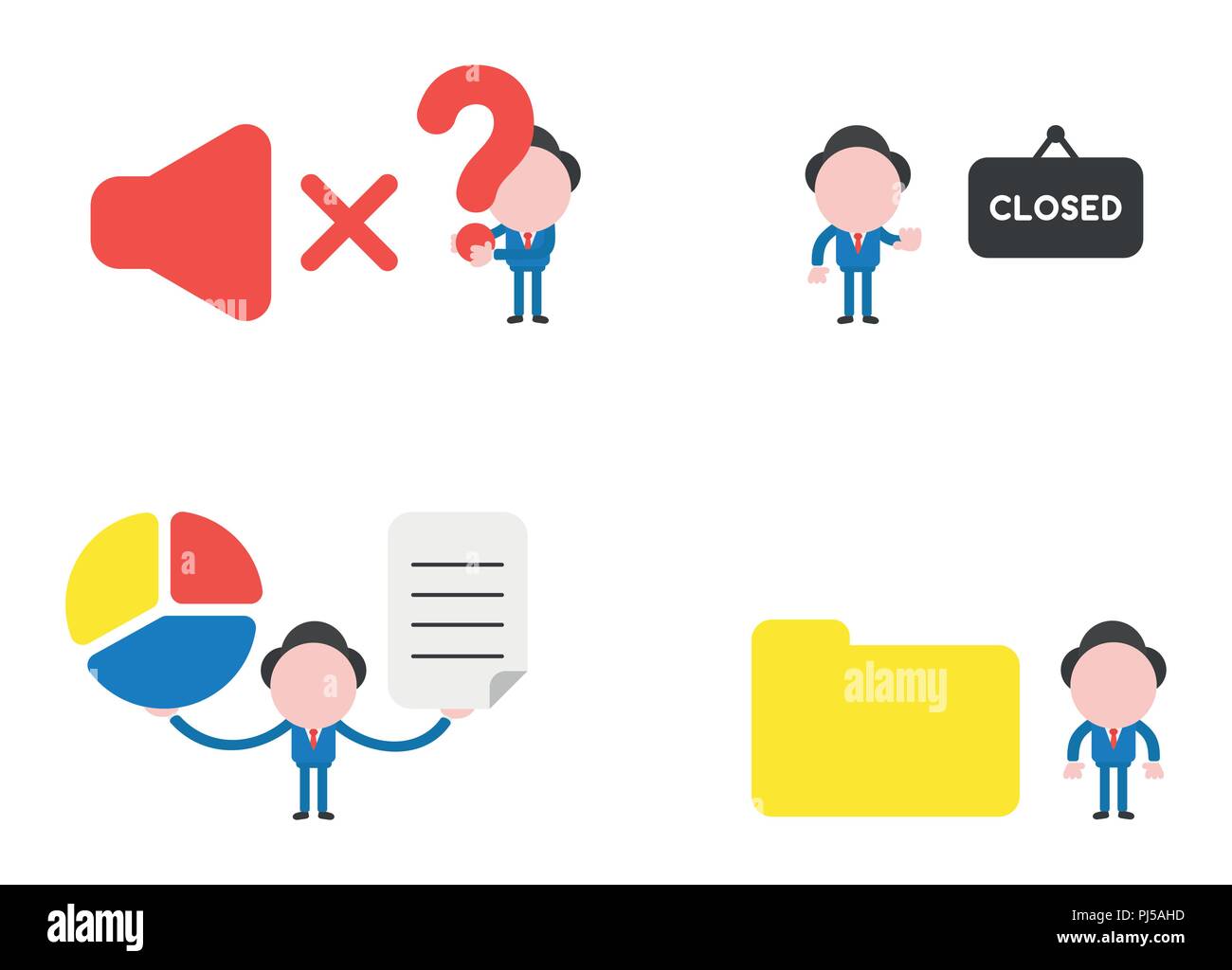 Vector illustration set of businessman mascot character with sound off ...