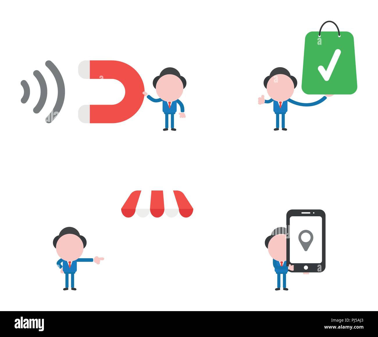 Vector illustration set of businessman mascot character holding magnet ...