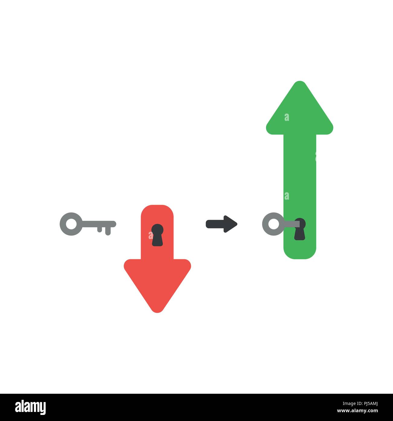 Vector illustration icon concept of arrow moving down with keyhole, key ...