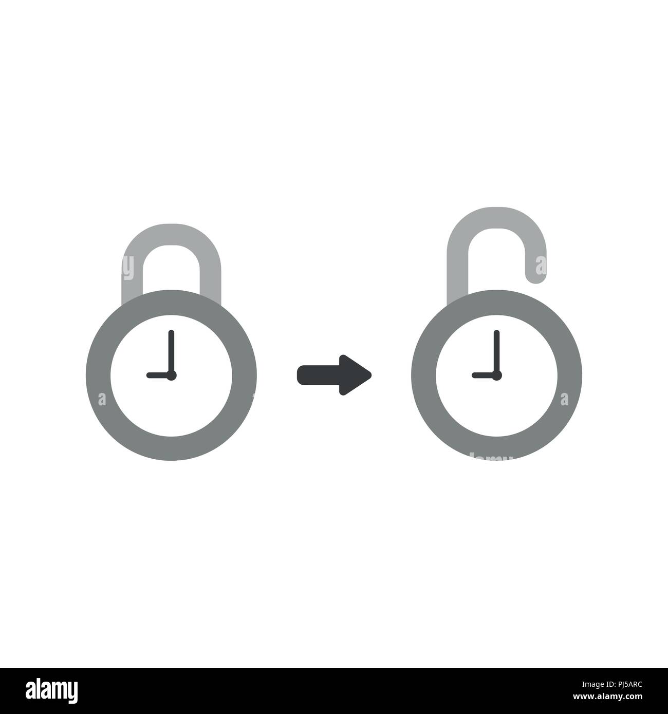 Vector illustration icon concept of closed and opened clock padlocks ...