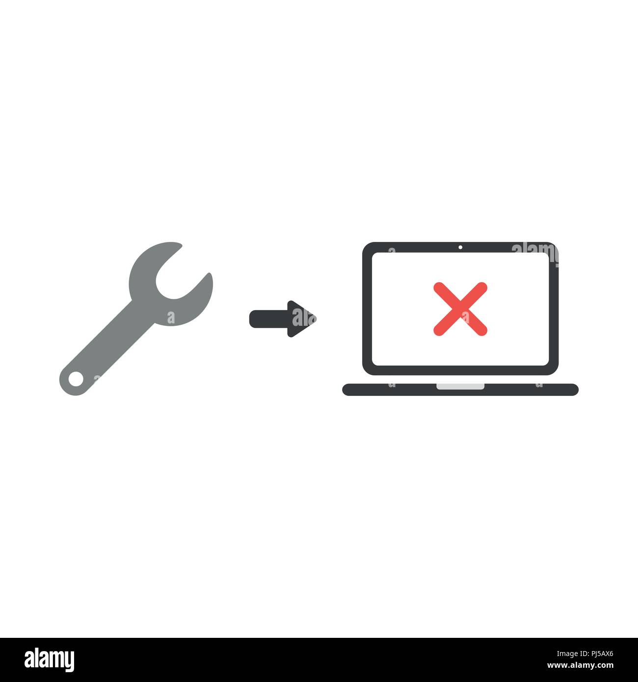 Vector illustration icon concept of spanner with x mark inside laptop ...