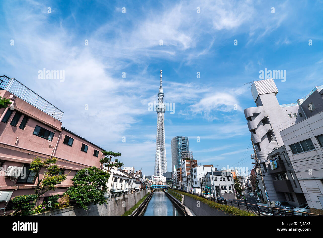 TOKYO, JAPAN - June 22, 2018: Tokyo Sky Tree, sunset and blue sky ...