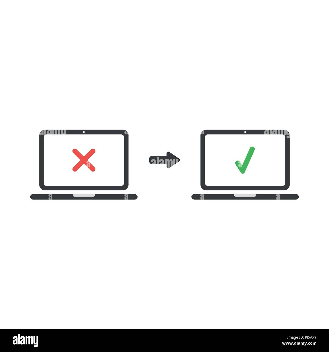 Vector illustration icon concept of laptop computer with x mark and ...