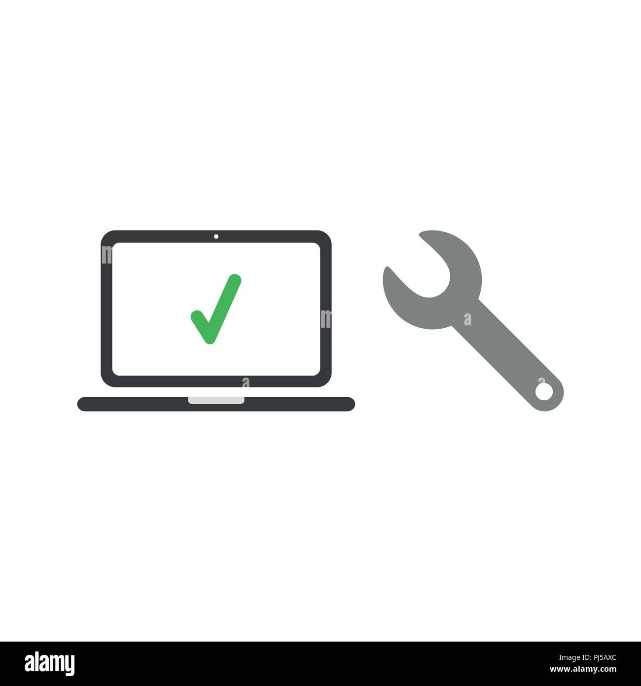 Vector illustration icon concept of laptop computer with check mark and ...