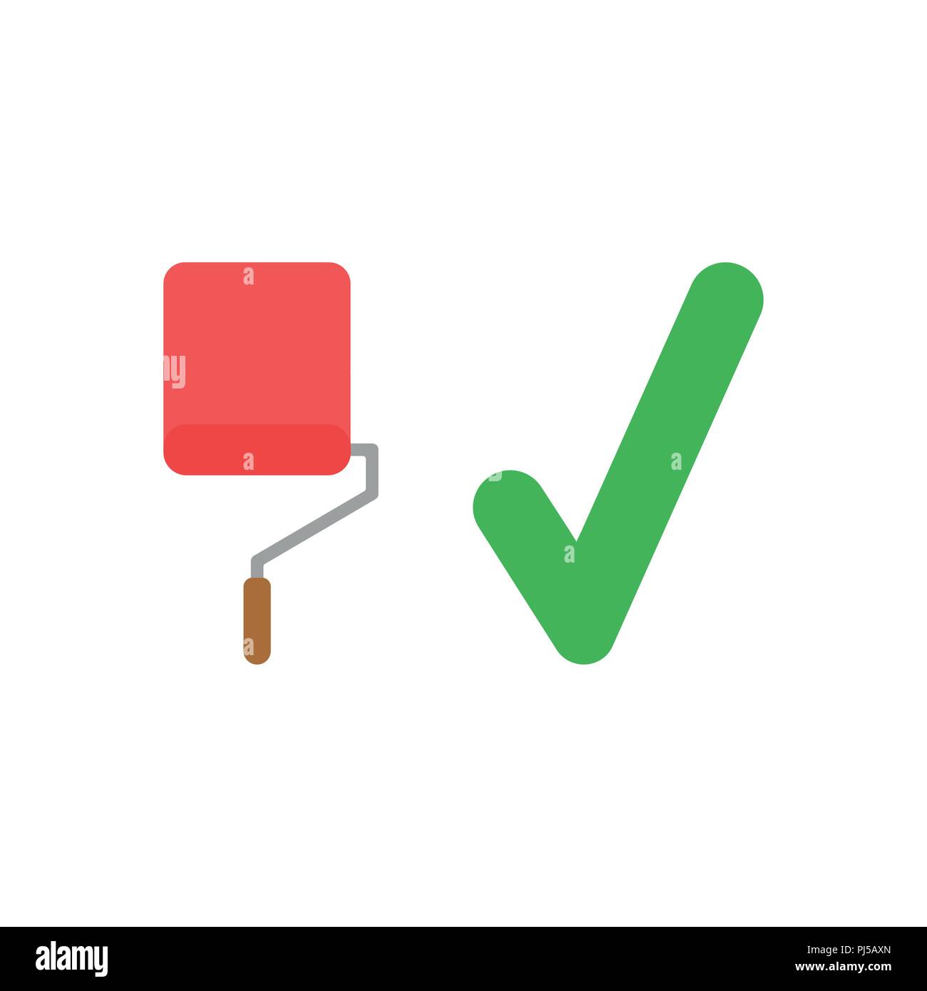 Vector illustration icon concept of red paint roller brush with check ...